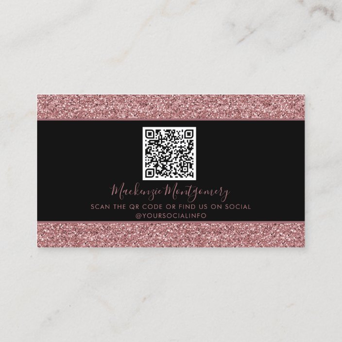Black Rose Gold Sparkle Glitter Drips QR Code Business Card | Zazzle.com