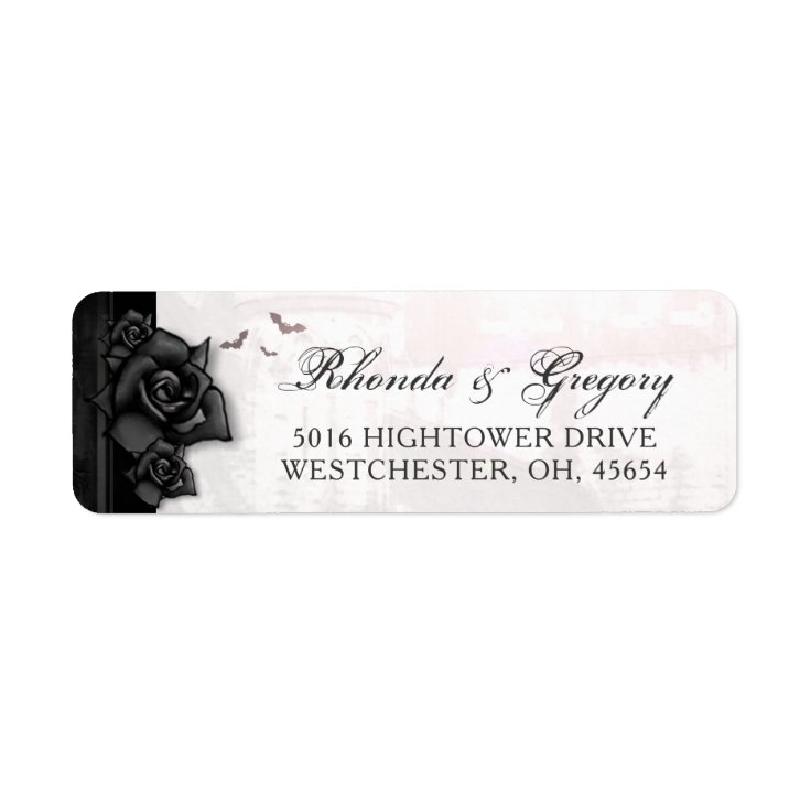 Black Roses Bats Gothic Halloween Wedding Address Label | Zazzle