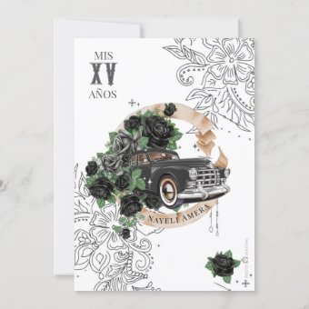 Black Roses Chicana Classic Lowrider Car Quince Invitation | Zazzle