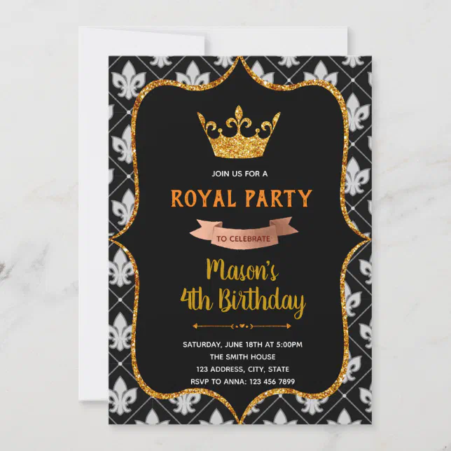 Black royal crown theme Invitation | Zazzle
