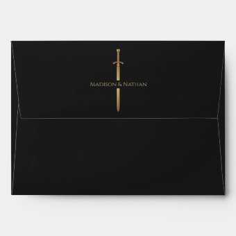 Black Royal Medieval Gold Sword Wedding Envelope | Zazzle