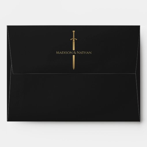 Black Royal Medieval Gold Sword Wedding Envelope | Zazzle