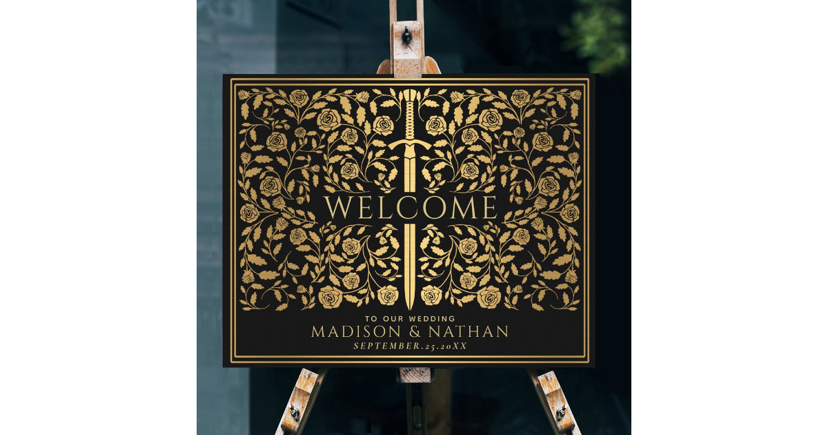 Black Royal Medieval Sword Wedding Welcome Sign | Zazzle