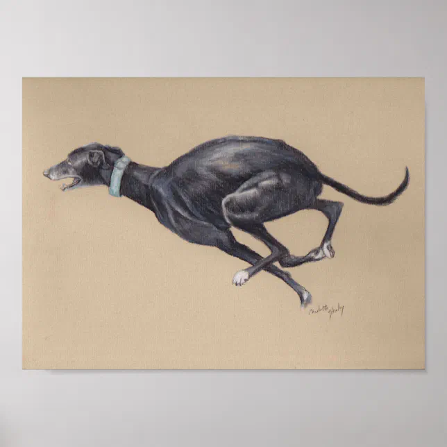 Black Running Greyhound Dog Art Print | Zazzle