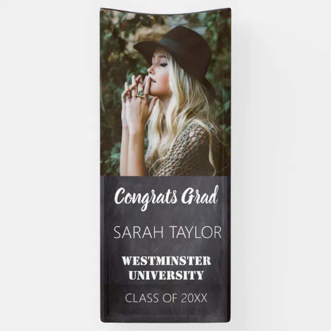 Black Rustic Chalkboard Graduation Photo Custom Banner | Zazzle