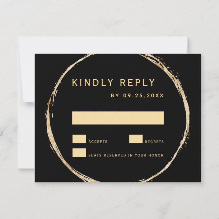 Black Rustic Gold Circle Frame Ampersand Wedding RSVP Card | Zazzle.com