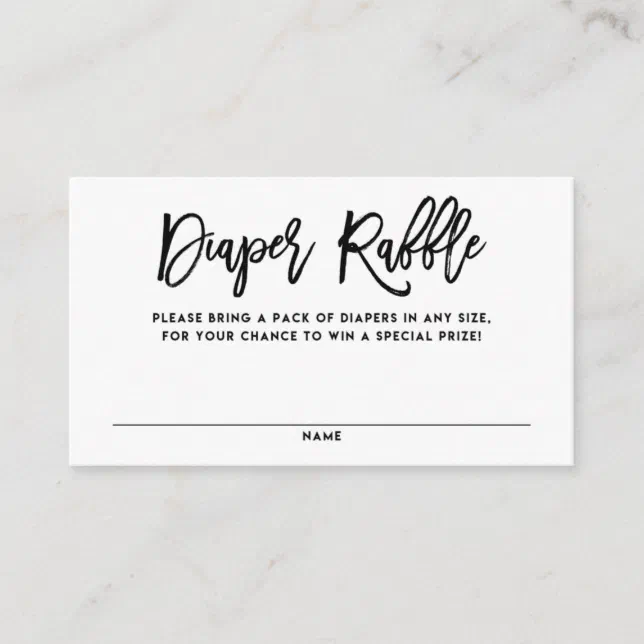 Black Rustic Hand Lettering Diaper Raffle Card | Zazzle