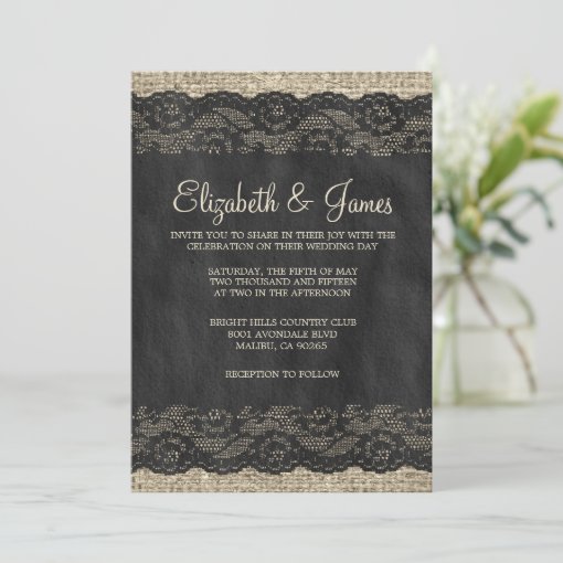 Black Rustic Lace Wedding Invitations | Zazzle