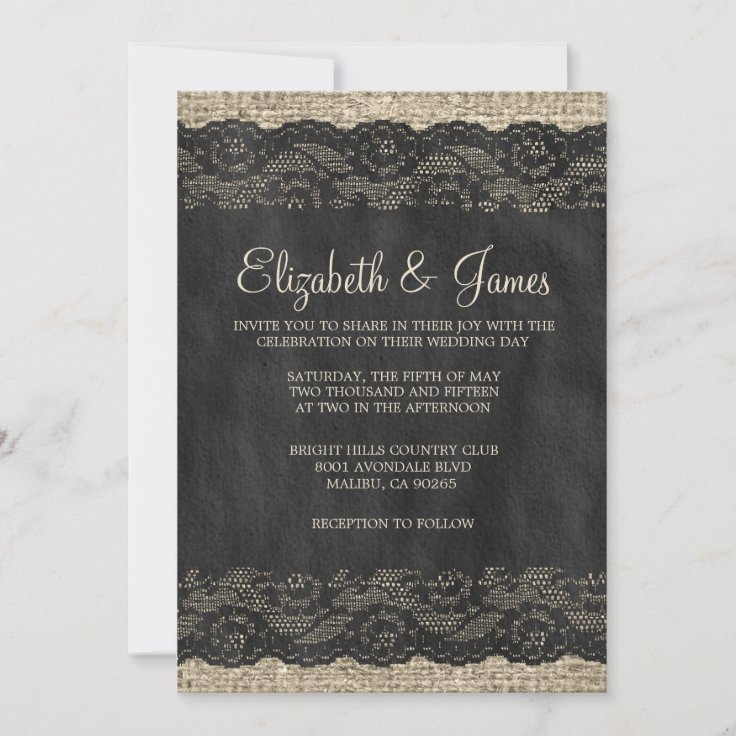 Black Rustic Lace Wedding Invitations | Zazzle