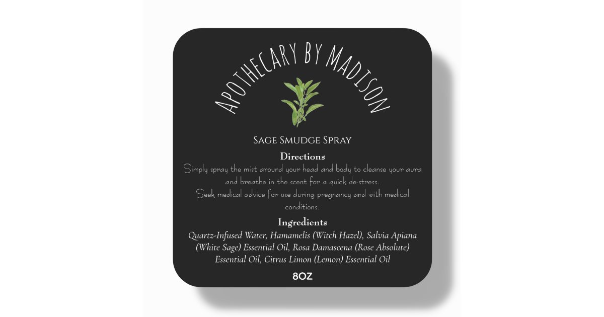 Black | Sage Smudge Spray Bottle Labels | Zazzle