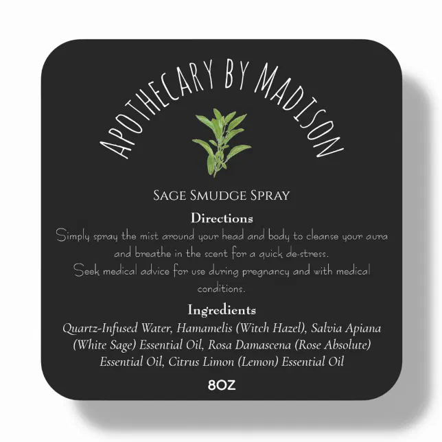 Black | Sage Smudge Spray Bottle Labels | Zazzle