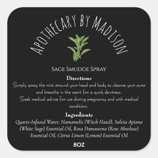 Black | Sage Smudge Spray Bottle Labels | Zazzle