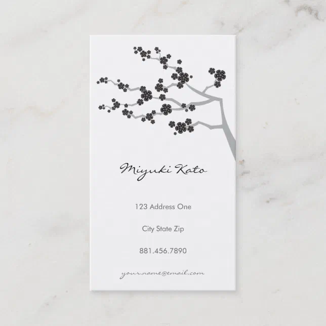 Black Sakura Cherry Blossoms Flowers Oriental Zen Business Card | Zazzle