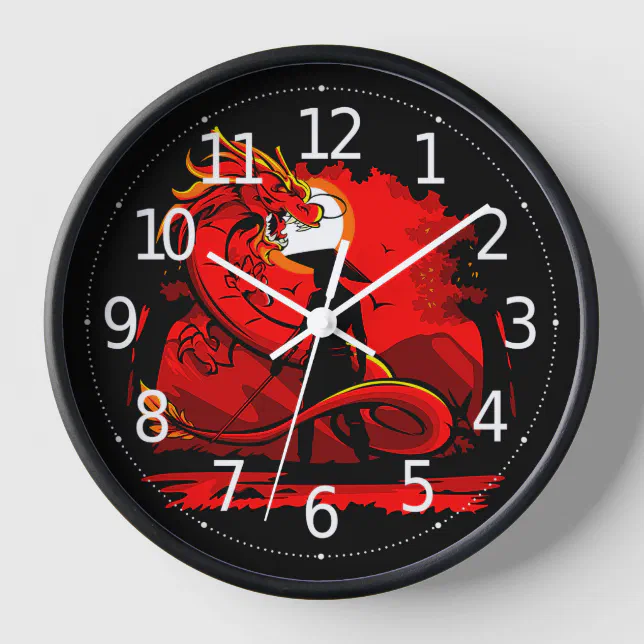 Black Samurai Red Dragon Japanese Style Artwork | Clock | Zazzle
