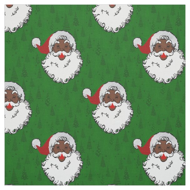 African American Black Santa Claus Christmas Fabric | Zazzle