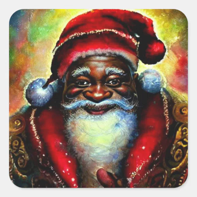 Black Santa Claus Christmas Square Sticker | Zazzle