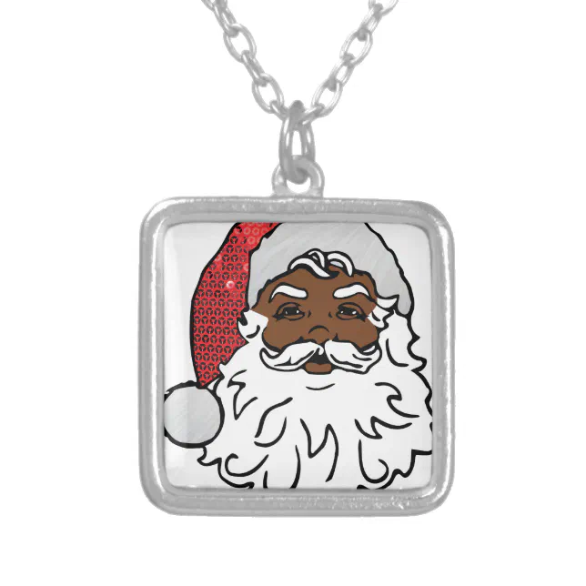 black santa claus silver plated necklace | Zazzle