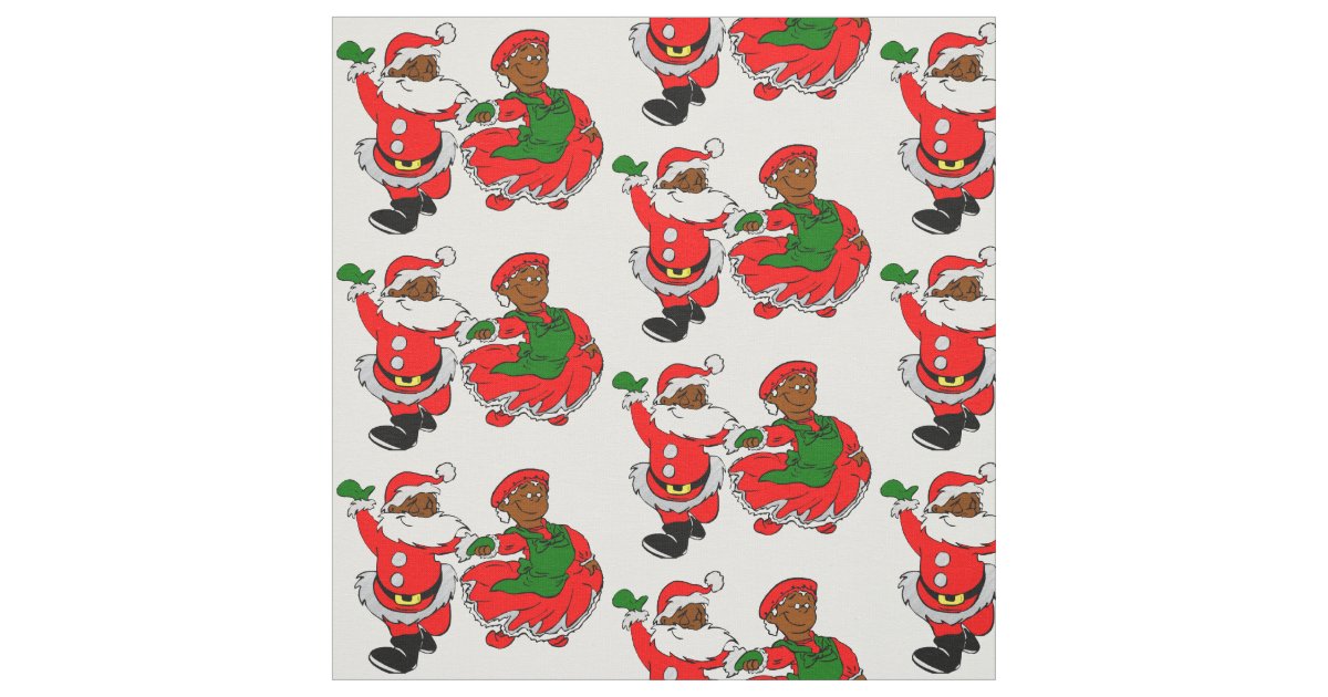 black santa mrs claus fabric | Zazzle