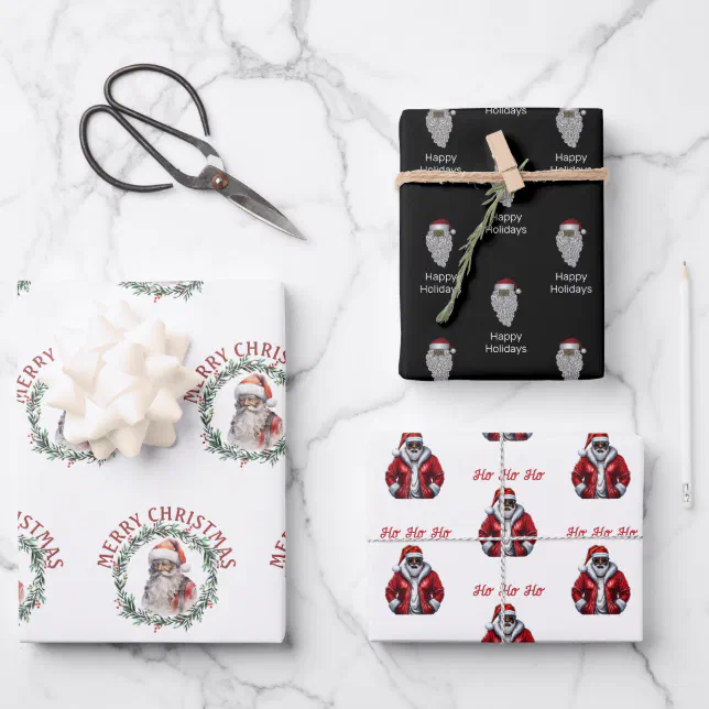 Black Santa Pattern African American Christmas Wrapping Paper Sheets ...