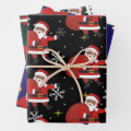 Black Santa With Snowflakes And Stars Christmas Wrapping Paper Sheets ...