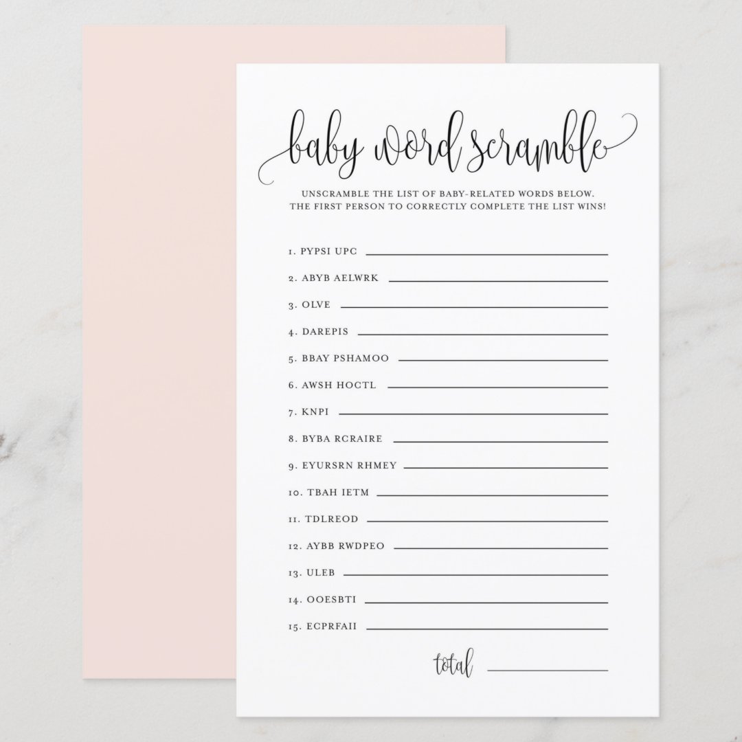 Black Script Baby Word Scramble Baby Shower Game | Zazzle