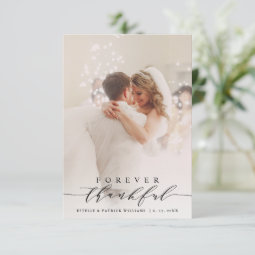 Black Script Forever Thankful Wedding 2 Photo Thank You Card | Zazzle