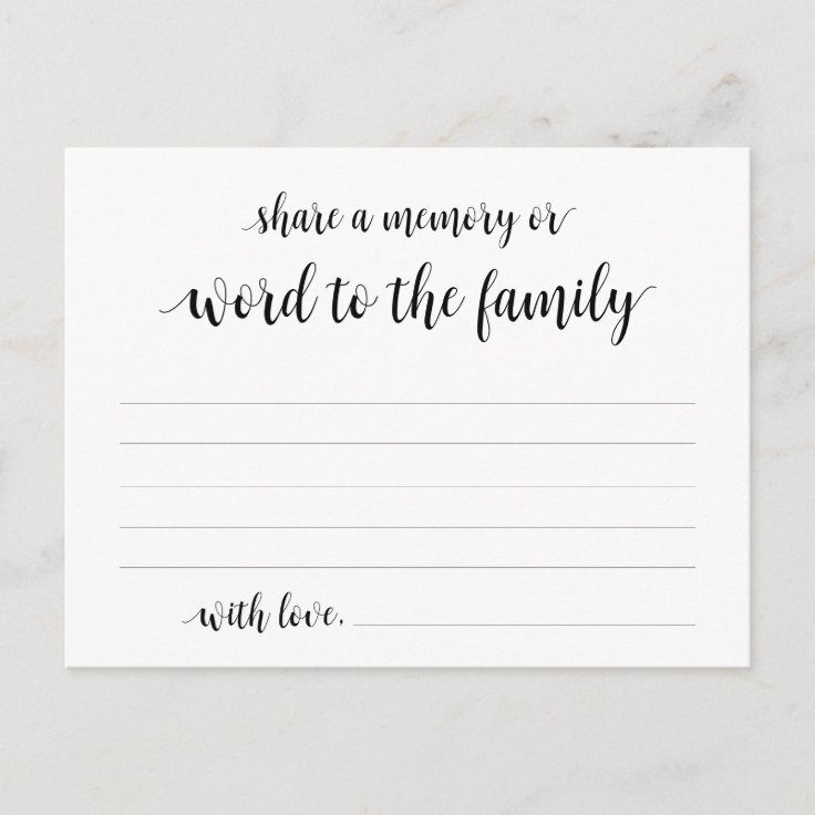 Black Script, Funeral Service, Share a memory Card | Zazzle