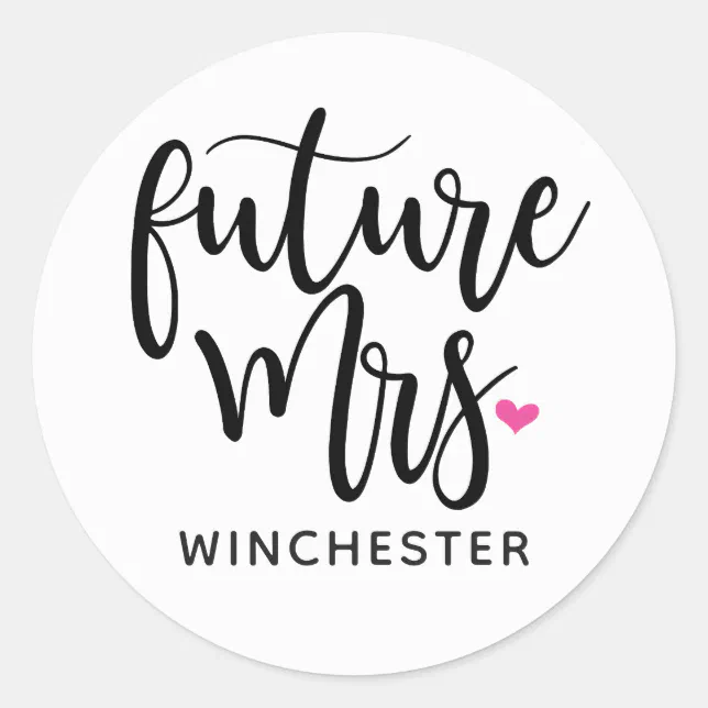 Black Script Future Mrs. (name) Classic Round Sticker | Zazzle