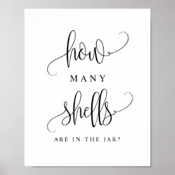 Black Script How Many Shells Do You Sea Game Poster | Zazzle