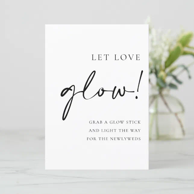 Black Script Let Love Glow Wedding Sign Menu | Zazzle