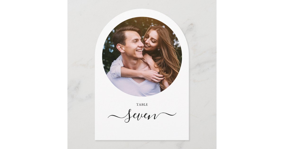 Black Script Photo Arched Table Number | Zazzle