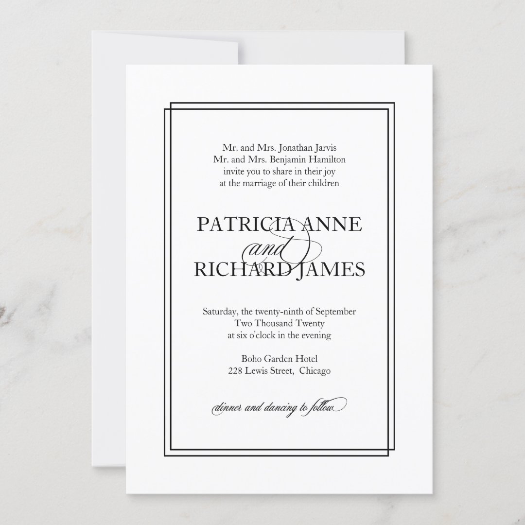 Black Script Simple Elegant Formal Wedding Invitation | Zazzle