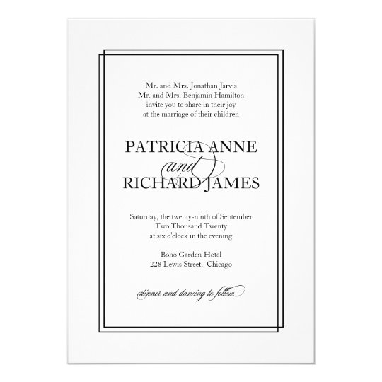 Black Script Simple Elegant Formal Wedding Invitation | Zazzle.com