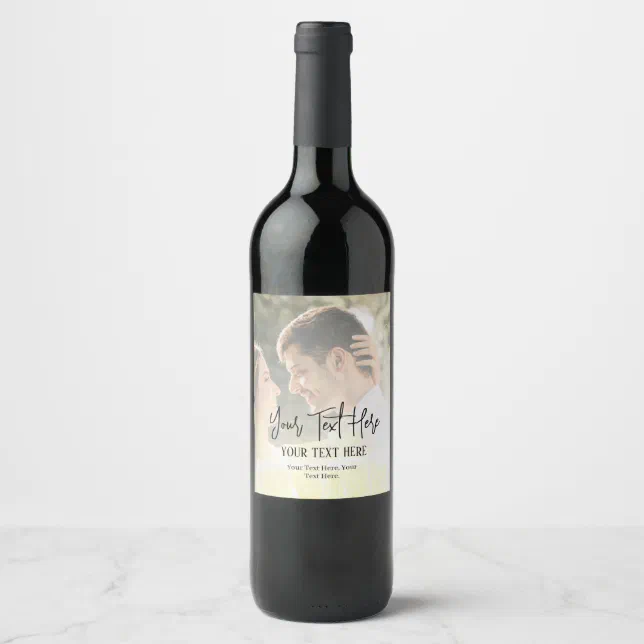 Black Script Text With Vintage Photo Wedding Wine Label | Zazzle