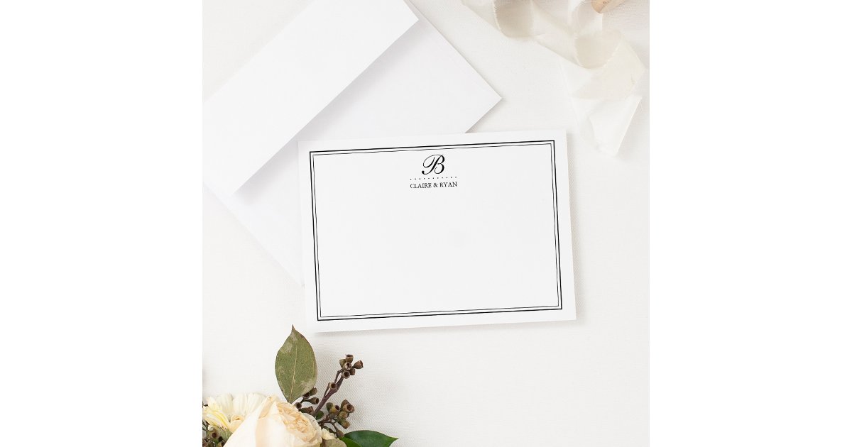 Black Script Wedding Monogram Stationery Cards | Zazzle