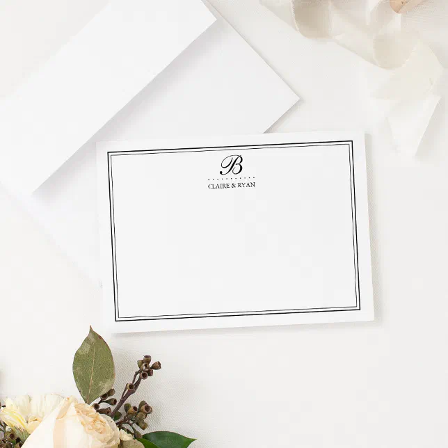 Black Script Wedding Monogram Stationery Cards | Zazzle