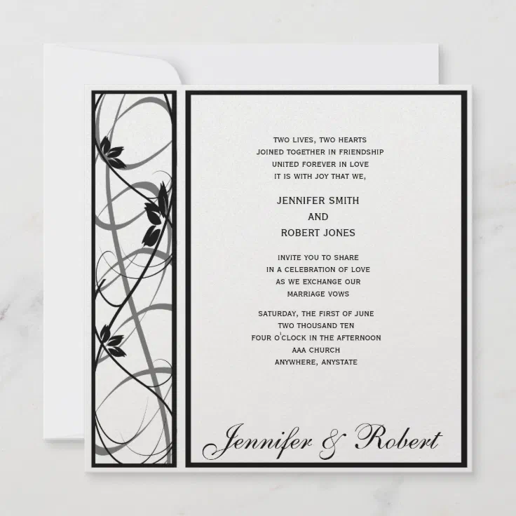 Black Scroll Border Wedding Invitation | Zazzle