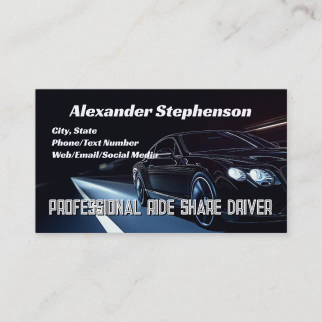 Black Sedan Driving Lyft Uber Driver Rideshare Business Card | Zazzle