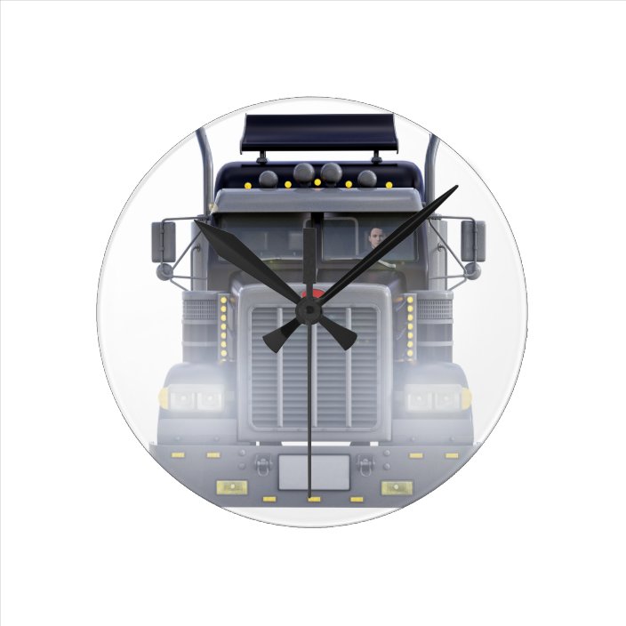 Black Semi Truck with Lights On in Front View Round Clock | Zazzle.com