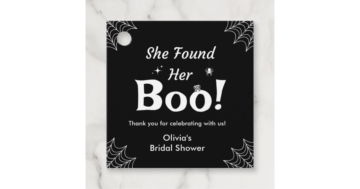 Black She Found Her Boo Halloween Bridal Shower Favor Tags | Zazzle