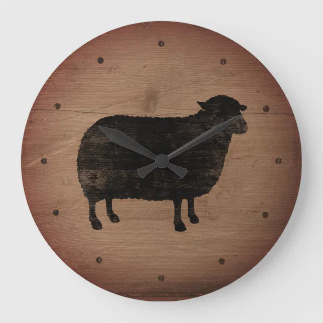 Black Sheep Silhouette Rustic Style Large Clock | Zazzle