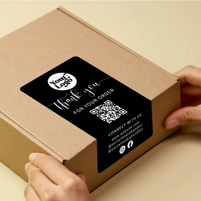 Black Shipping Package QR Code Logo Box Seal Label | Zazzle