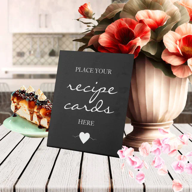 Black Signature Script Recipe cards Pedestal Sign | Zazzle