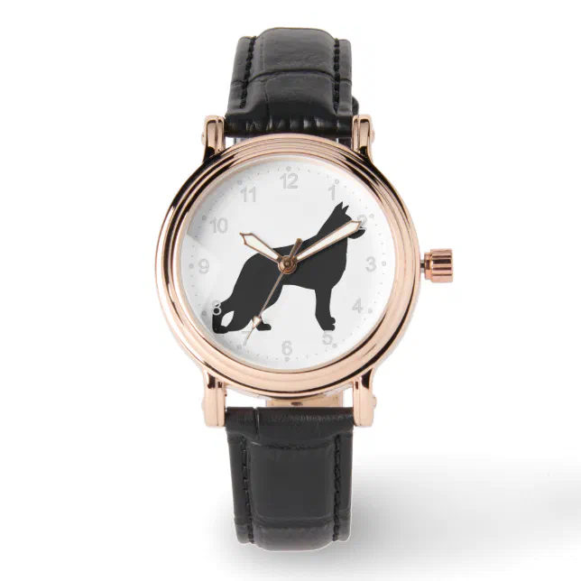 Black silhouette of German Shepherd dog Watch | Zazzle