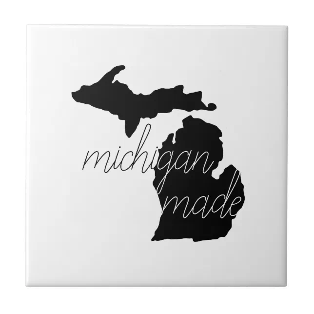 Black Silhouette With Michigan Made Typography Ceramic Tile | Zazzle