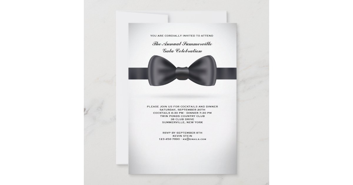 Black Silk Bow Tie Invitation | Zazzle