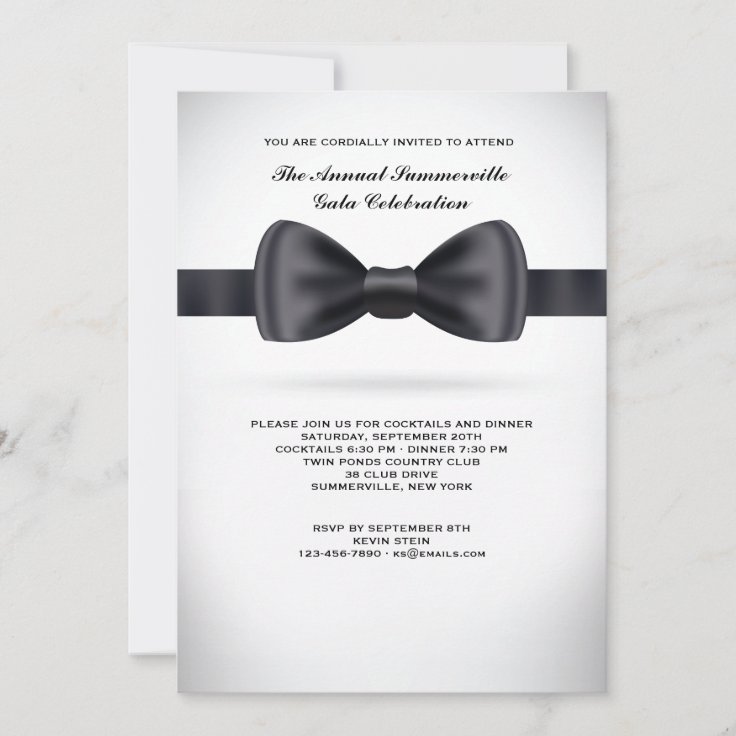 Black Silk Bow Tie Invitation | Zazzle
