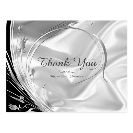 Black & Silve on Ivory Silk Thank You Postcard | Zazzle.com