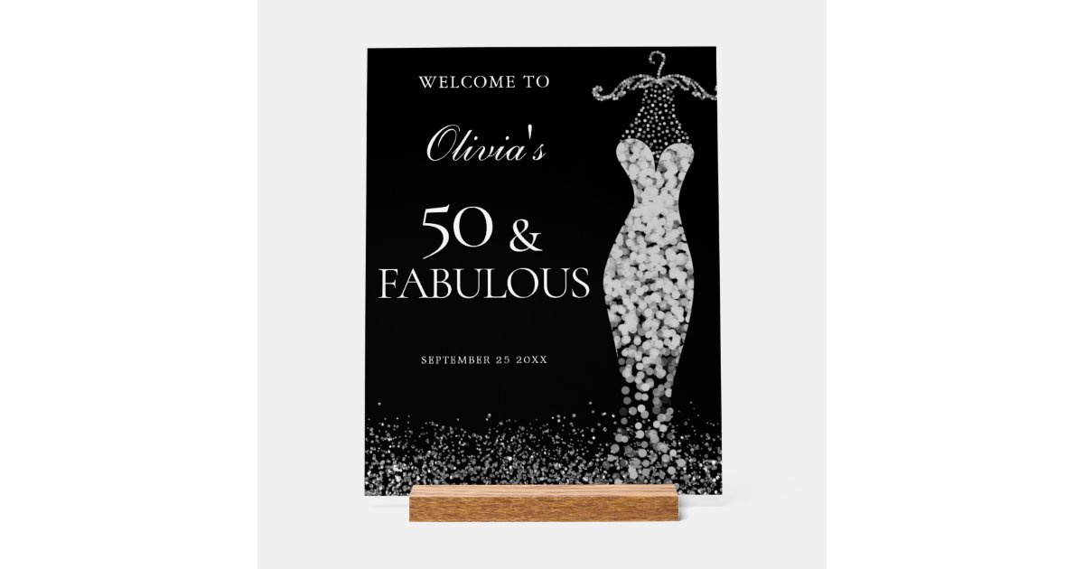 Black & Silver 50 and Fabulous 50th Birthday Acrylic Sign | Zazzle
