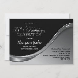 Black Silver 75th Birthday Party Invitation | Zazzle